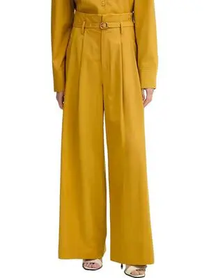 ISABELLE BLANCHE Belted Pleated Palazzo Pants - Yellow