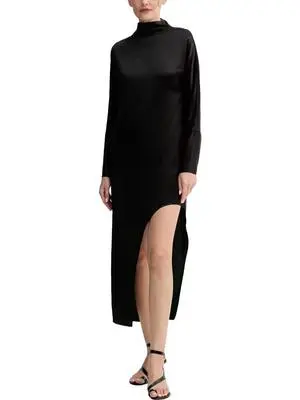 ISABELLE BLANCHE Mock-neck Slit Midi Dress - Black