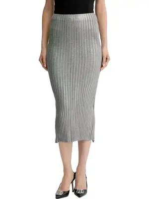 SIMONA CORSELLINI Ribbed Split-detail Midi Skirt - Silver