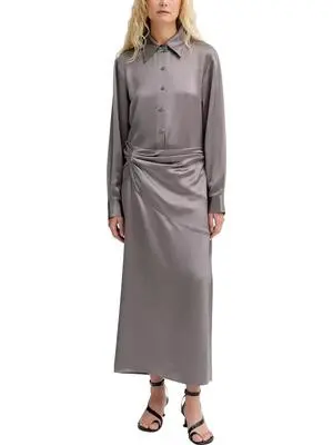 ISABELLE BLANCHE Ruched Shirt Maxi Dress - Grey