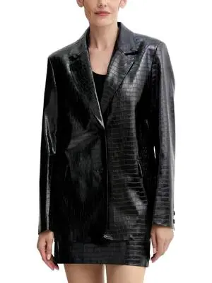 ISABELLE BLANCHE Crocodile-embossed Button-up Blazer - Black