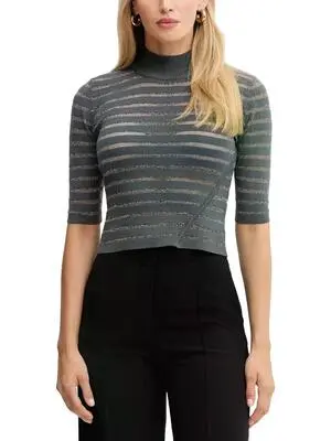 SIMONA CORSELLINI Striped Mock-neck Top - Grey