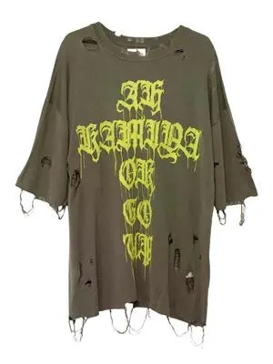 KAMIYA Cross-print Distressed T-shirt - Green