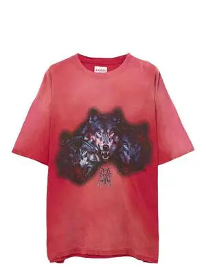 KAMIYA Wolf-print Distressed T-shirt - Red