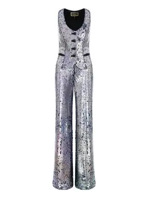 MITILIANE COUTURE Button-sequin Wide-leg Trousers - Silver