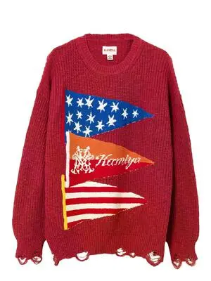 KAMIYA Frayed Hem Sweater - Red