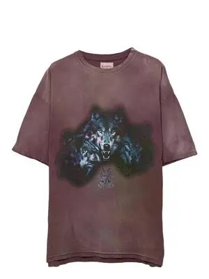 KAMIYA Wolf-print Distressed T-shirt - Brown