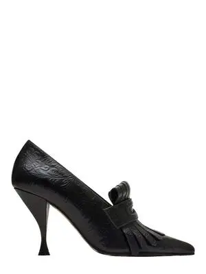 Burberry Embossed Fringe Heeled Pumps - Black