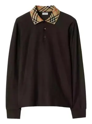 Burberry Check-collar Cotton Polo Shirt - Brown