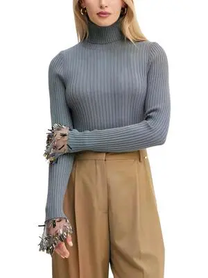 SIMONA CORSELLINI Embellished Turtleneck Sweater - Grey