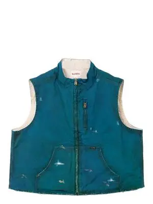 KAMIYA Distressed Zip-fastening Vest - Blue