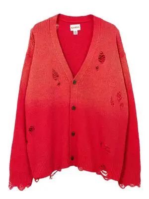 KAMIYA Distressed Ombré Cardigan - Red