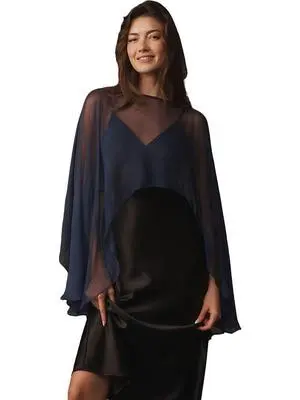 GEISHA DESIGNS High-low Sheer Cape - Navy