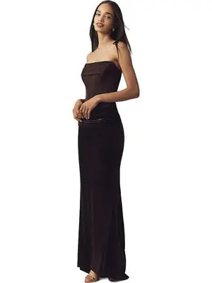 MARE MARE Stretch Velvet Strapless Corset Maxi Dress - Chocolate