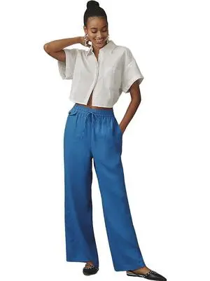 Maeve Brooklin Linen Tie-front Pull-on Pants - Smoked Blue