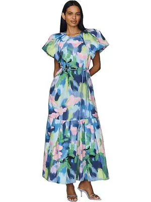 DE LORETA Short-sleeve Maxi Dress - Blue Pattern