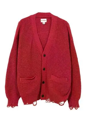 KAMIYA Frayed Pocket Cardigan - Red