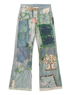 KAMIYA Trompe L'oeil Embroidered Patchwork Jeans - Blue