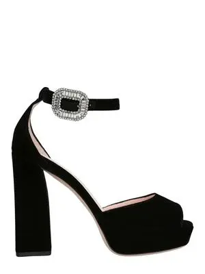 ROGER VIVIER Velvet Platform Sandals - Black