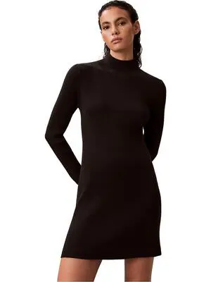 Calvin Klein Smooth Cotton Rib Turtleneck Mini Dress - Black