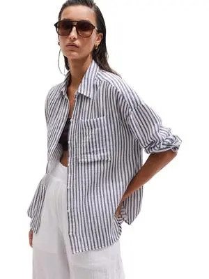 ME+EM Relaxed Striped Shirt - Navy/white