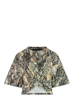 Just Cavalli Knot Snakeskin-print Top - Neutrals