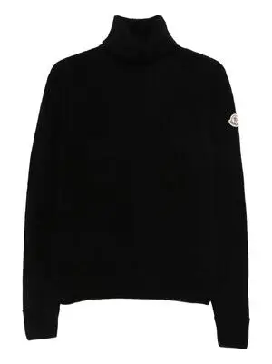 Moncler Turtleneck Long-sleeve Sweater With Logo Patch - Black