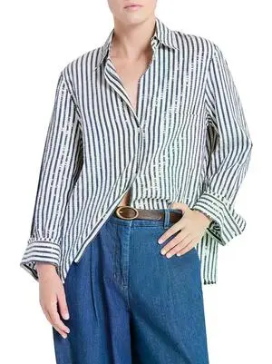 TWP Striped Sequin-embellished Shirt - White