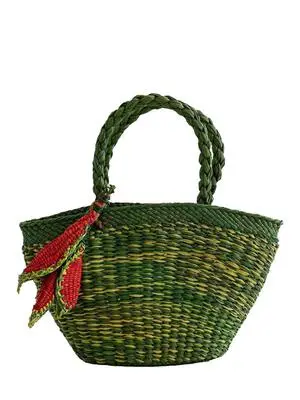 AMOR Y MEZCAL Woven Straw Tote Bag - Green