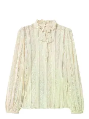 TWINSET Striped Lace Bow Blouse - Neutrals
