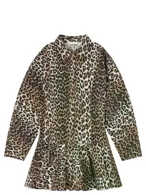 GANNI Leopard-print Mini Dress - Brown
