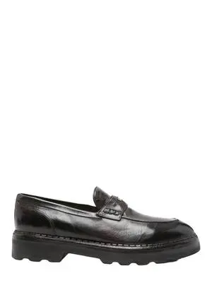 Eleventy Embedded-coin Leather Loafers - Brown