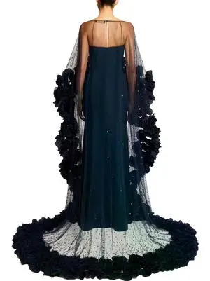 Jenny Packham Petal Bloom Ruffle-detailed Cape - Blue