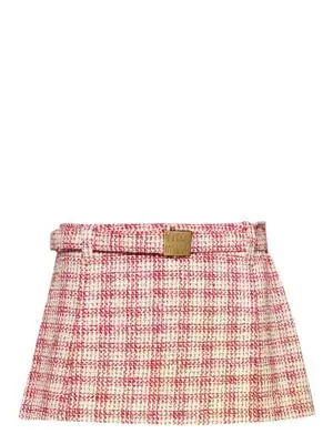 Miu Miu Belted A-line Tweed Miniskirt - Neutrals