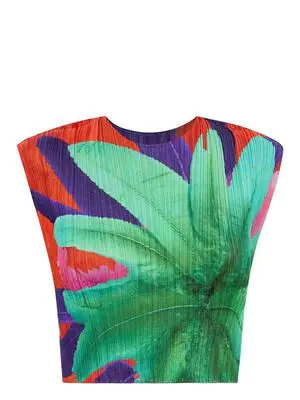 Issey Miyake Pleated Floral-print Top - Green
