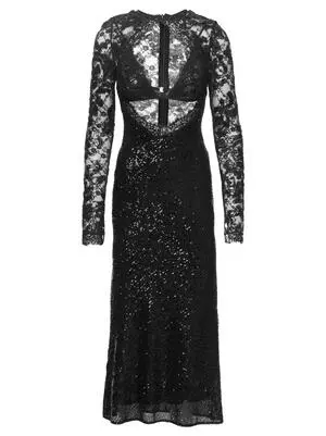 NISSA Sequin Lace Midi Dress - Black