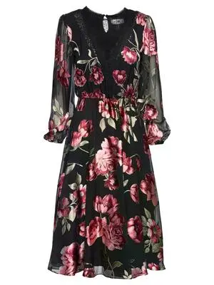 NISSA Floral Lace Midi Dress - Black