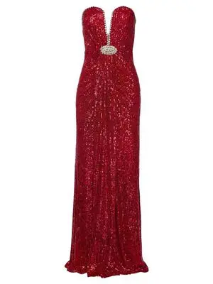 NISSA Sequined Embellished Maxi Dress - Red