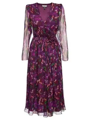 NISSA Flower-appliqué Midi Dress - Purple
