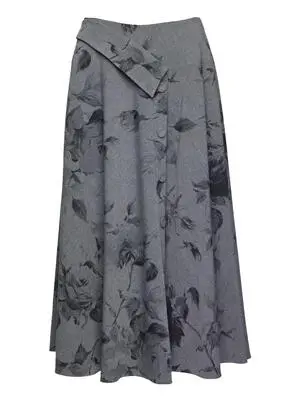 NISSA Floral Print Buttoned Midi Skirt - Grey
