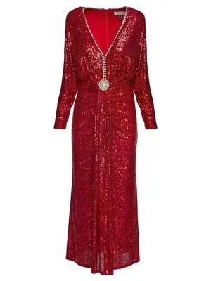 NISSA Embellished Sequined Maxi Dress - Red