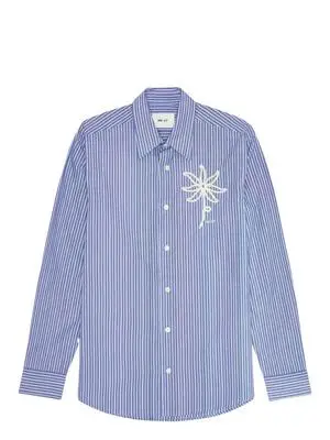 Nn07 Embroidered-flower Striped Shirt - Blue