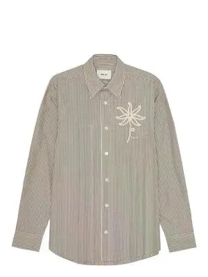 Nn07 Embroidered-flower Striped Shirt - Brown