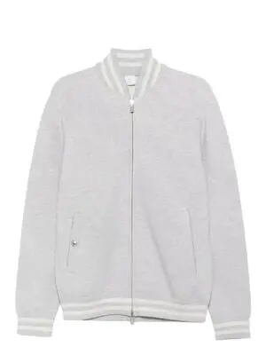 Eleventy Stripe-trim Wool Bomber Jacket - Grey