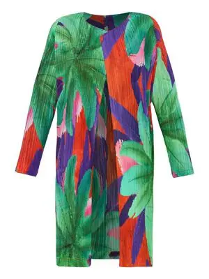 Issey Miyake Pleated Floral-print Coat - Green