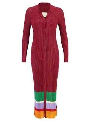 PAULA Striped Knitted Midi Dress - Red