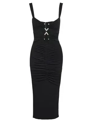 NISSA Embellished Ruched Midi Dress - Black
