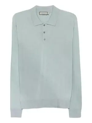 Canali Buttoned Long-sleeve Polo Shirt - Blue