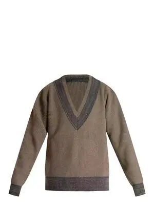 GRIFONI V-neck Ribbed Knit Sweater - Brown