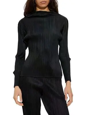 Issey Miyake Pleated Long-sleeve Top - Black